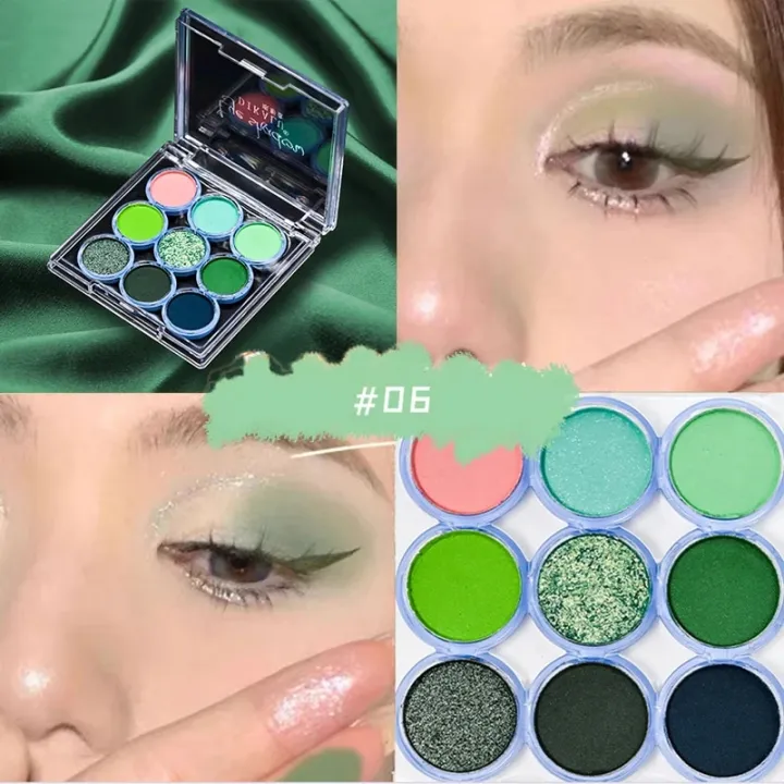9 Color Green Eyeshadow Palette Festival Makeup Pearly Matte Glitter ...