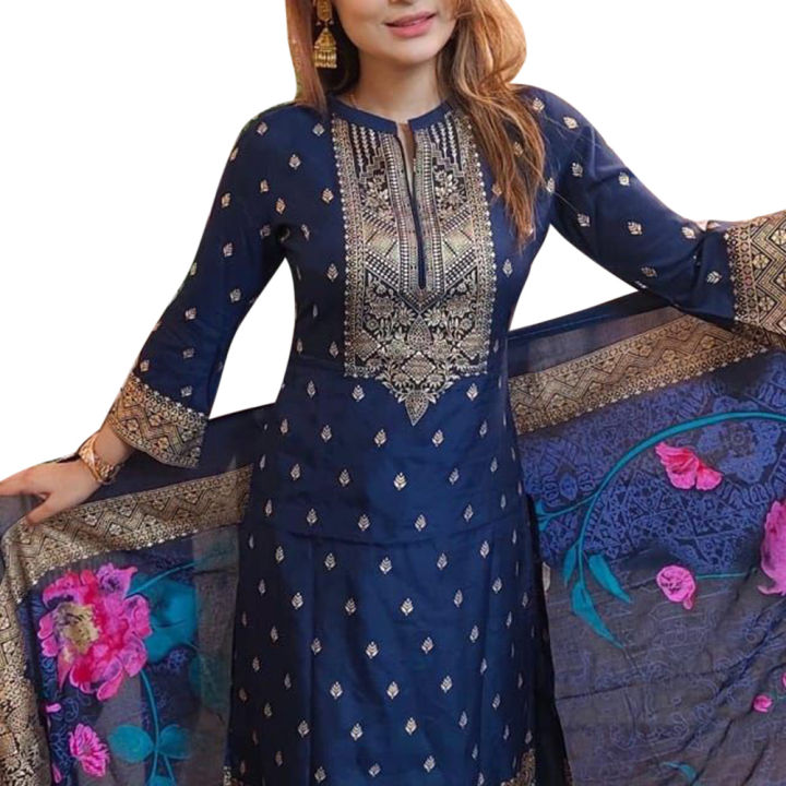 Pure Cotton Unstitched Afsan Screen Print 3-Piece Ethnic Suit for Women ...