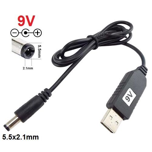 USB 5V to 9V Step up Voltage Boost Converter Cable with DC Jack 5.5 x 2 ...