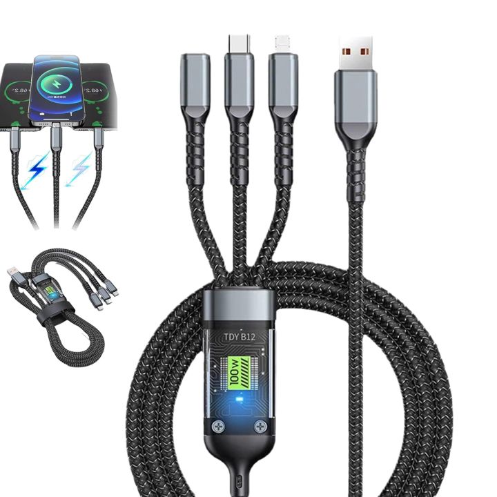 MDC-6C 3 in 1 USB Charger Cable 100W Fast Charging | Daraz.com.bd