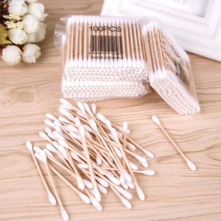 100 pcs Wood Stick Cotton Swab Applicator Q-tip Double Wooden Handle ...