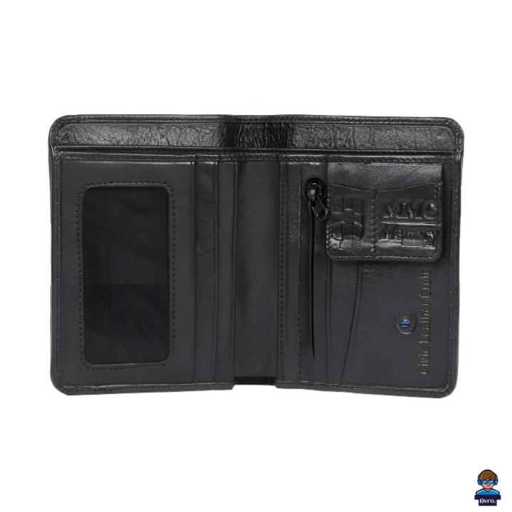 Pure Leather Classic Bifold Wallet Card Holder, Sim Pocket Black Wallet ...