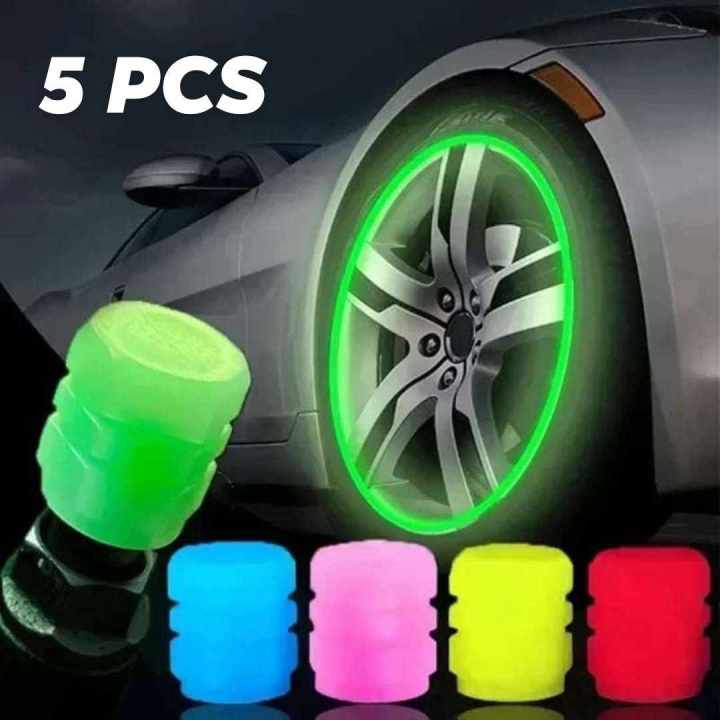 5pcs Tire Blue Night Glowing Valve Cap Car Motorcycle Bike Wheel Hub ...