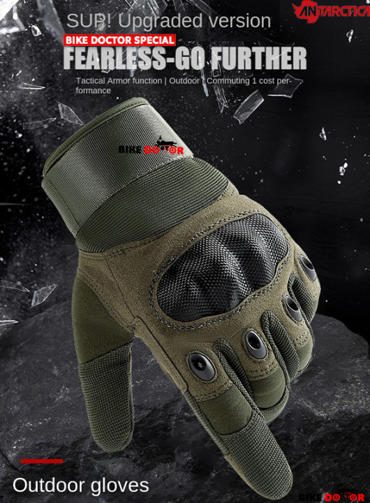 Military Grade Tactical Carbon Fiber Touch Screen Enable Hand Gloves For Bike (Heavy Duty Full ...