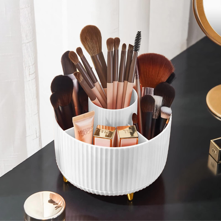 360° Rotating Makeup Organizer with Detachable Brush Holder for Dresser ...