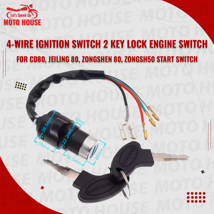 4-Wire Ignition switch 2 Key Lock Engine switch for CD80, Jeiling 80 ...