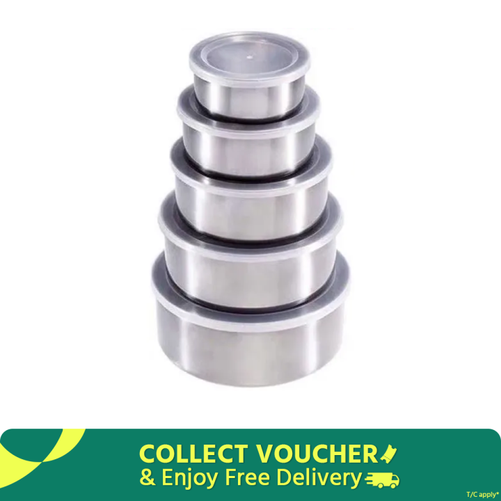 Stainless Steel Food Box 5 Pieces With Food Grade Plastic Cover ...
