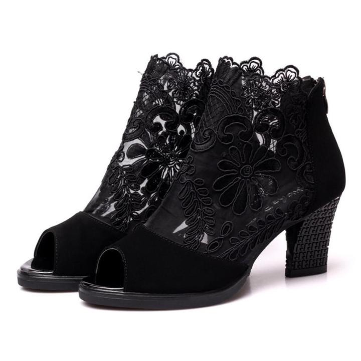 【ALLGOOD】Women's High Heel Perspective Shoes Ankle Fish mouth Boots ...