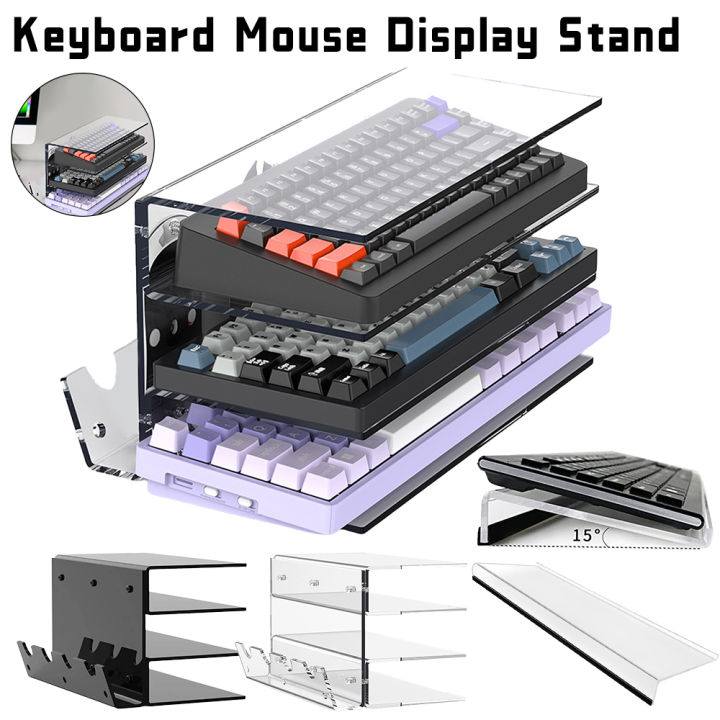 Acrylic Keyboard Display Stand 3-Tier Keyboard Mouse Desktop Organizer ...