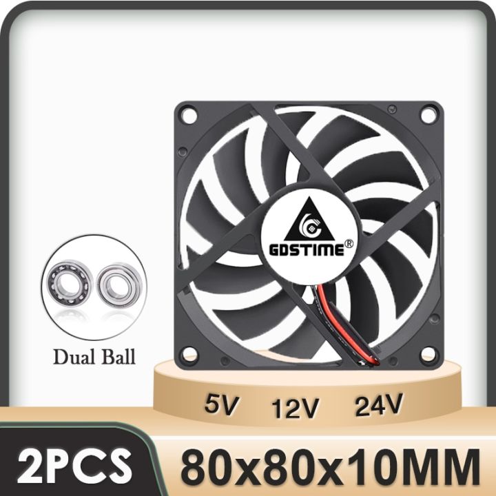2 PCS Gdstime DC 5V 12V 24V 80mm 8cm CPU Cooler 8010 Computer PC Case Cooling Fan 80x80x10mm ...