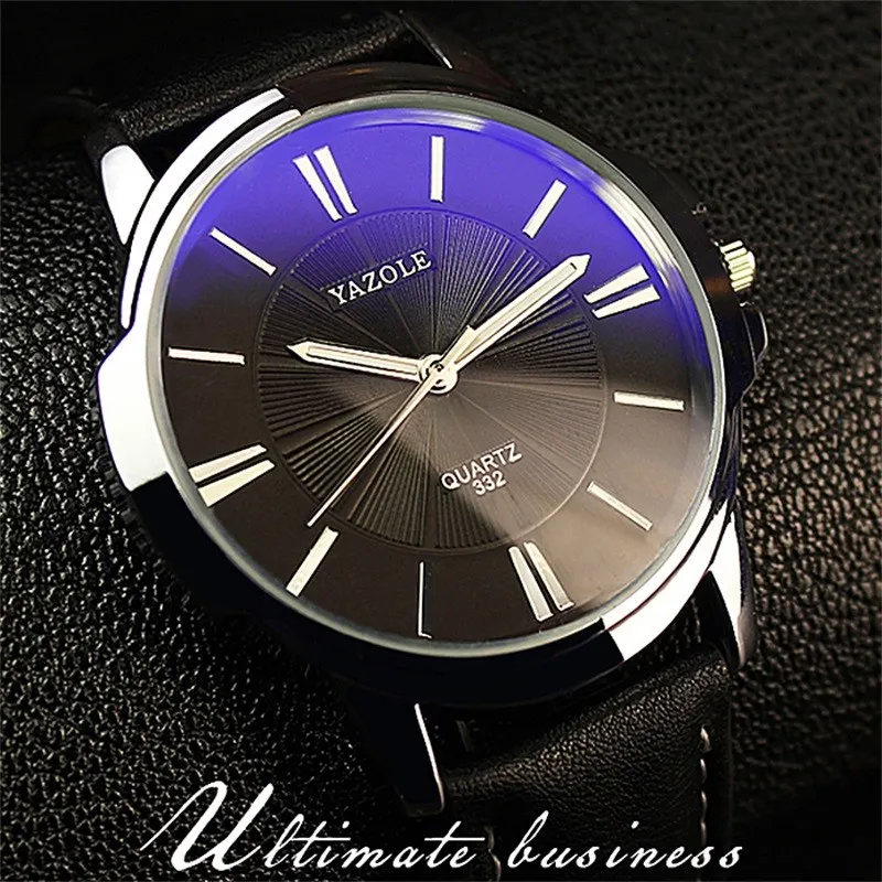 Yazole Men's Big Dial Business Casual Leather Strap Waterproof Quartz ...