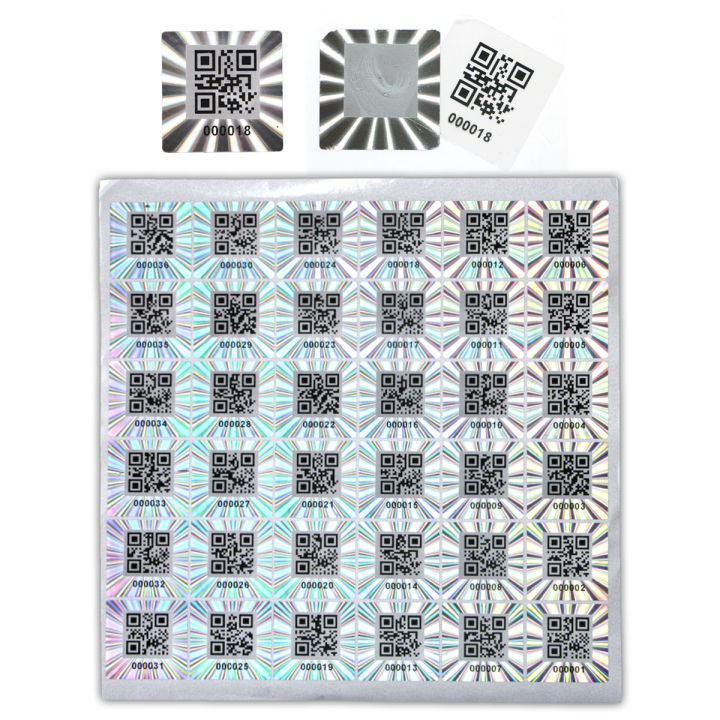 2.5x2.5cm Silver laser Stickers with QR Code Authentic Security seal ...