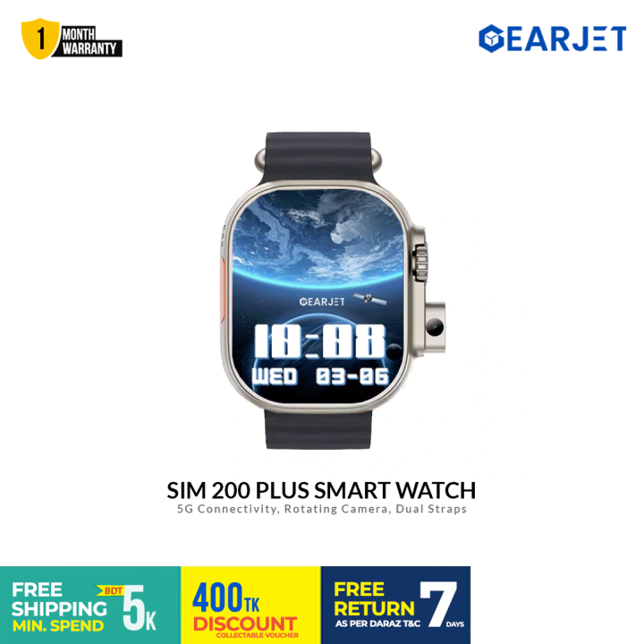 SIM 200 Plus 5G Smart Watch Ultra 3 2.20 inch Big AMOLED Display Front ...