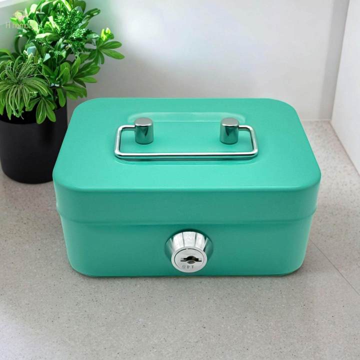 Cash Box with Lock Keepsake Metal Handle Money Box Portable Holder ...
