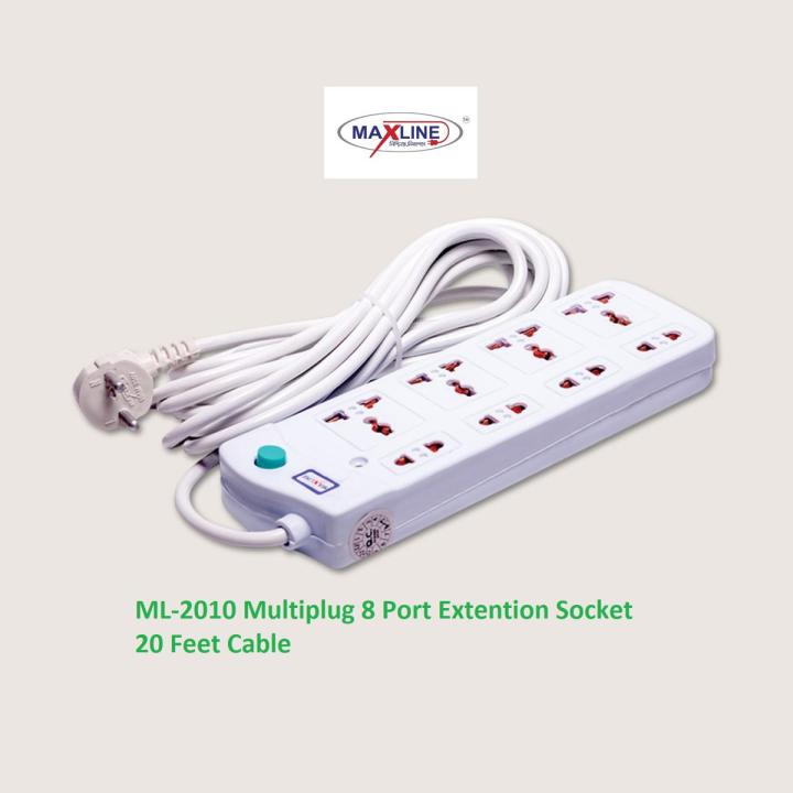 Multi Plug Maxline ML-2010 Multiplug 8 Port Extention Socket 20 Feet ...
