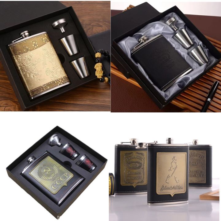 7oz 8oz Portable Stainless Steel Hip Flask Flagon Whiskey Pot Leather ...