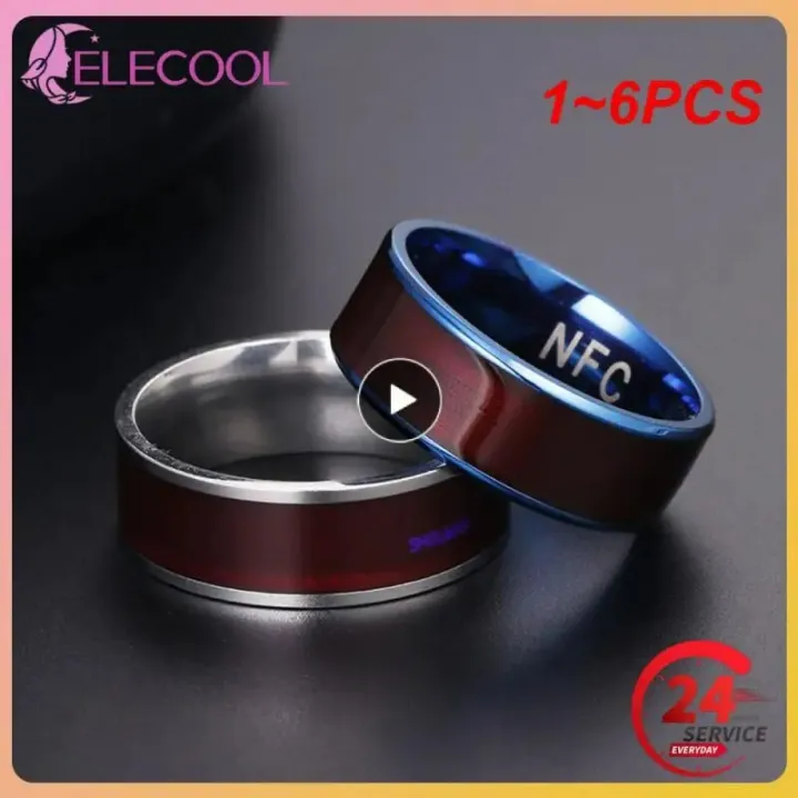 1~6PCS Fashion Men's Wear NFC Smart Ring Stainless Steel Pay Finger ...