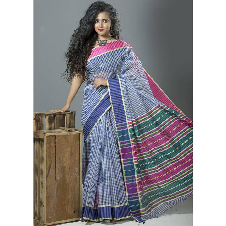 Tangail Tat ব্লাউজ পিস সহ বিভিন্ন রঙের হাফসিল্ক শাড়ি | Daraz.com.bd