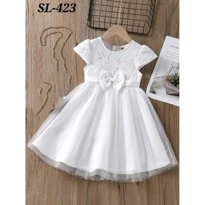 Baby party frock with fancy sleeve white lase febrics | Daraz.com.bd