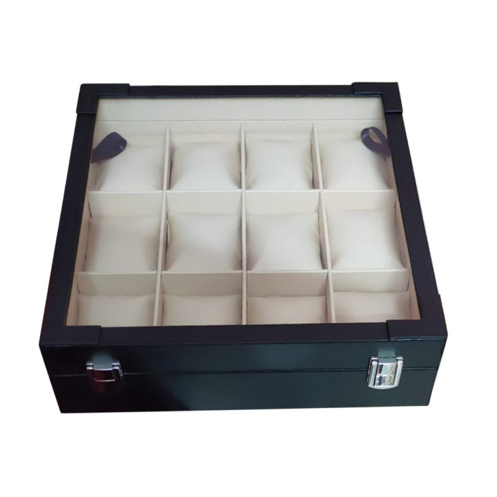 Safely store your watches in a 12-slot wooden clock box with leather ...