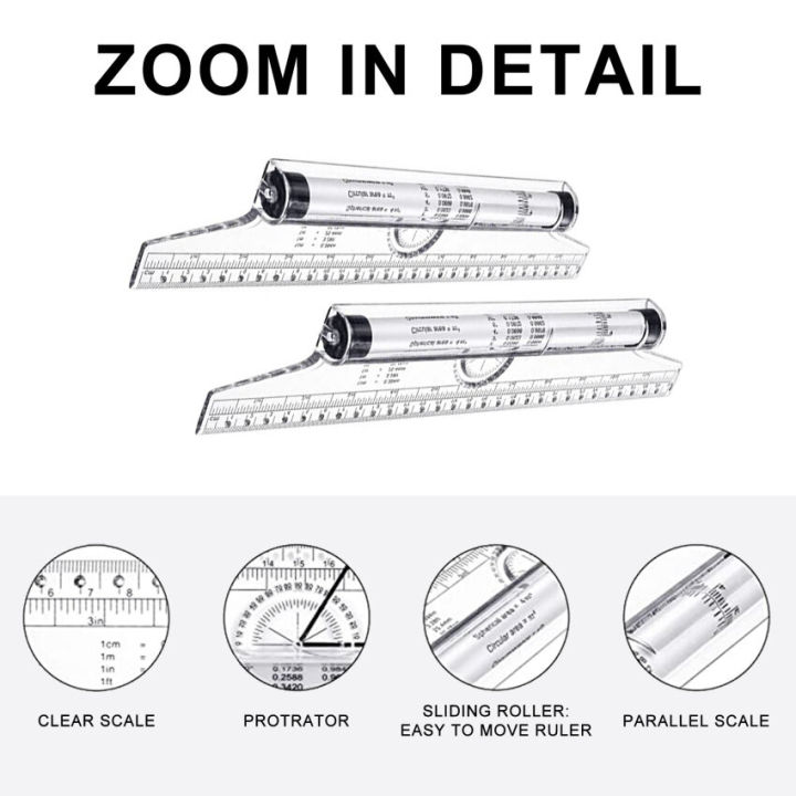 1 Pieces Measuring Rolling Ruler, Drawing Roller Ruler, Parallel Ruler ...