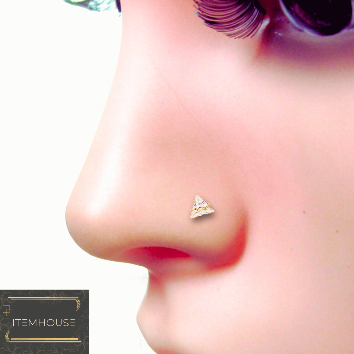 Premium White Stone Nose Pin Triangle Shape -Free pin lock And Box ...