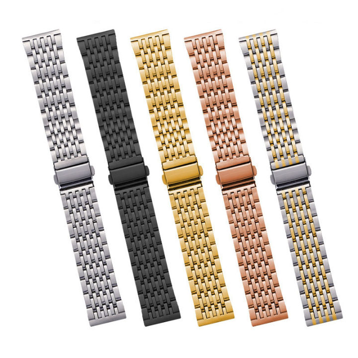22mm Luxury Stainless Steel Nine Bead Watch Strap Folding Buckle Metal ...