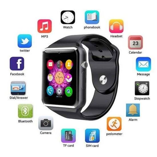 A1 SIM-Supported Smart Watch with Calling Function Memory Card Support ...