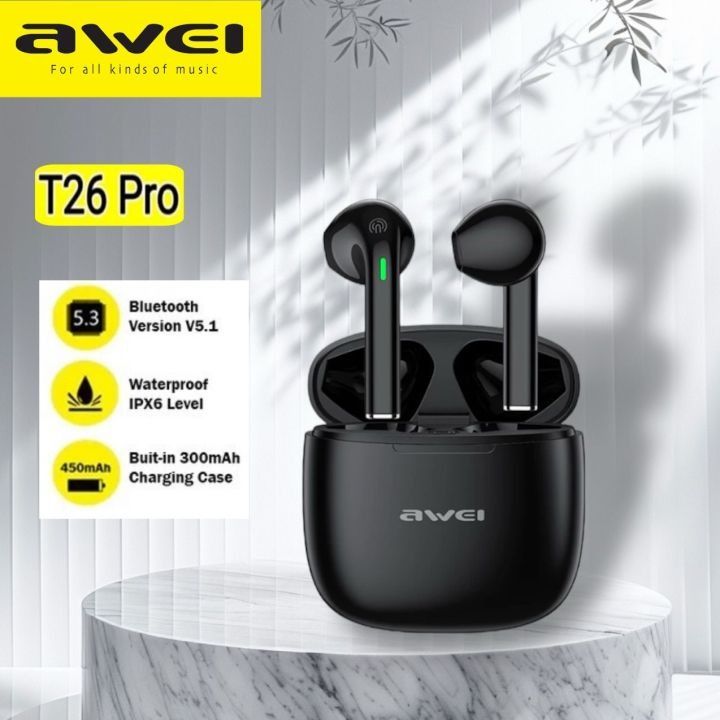 Awei T26 Pro TWS Sports In-Ear Earbuds Bluetooth V5.3 Smart Touch with ...