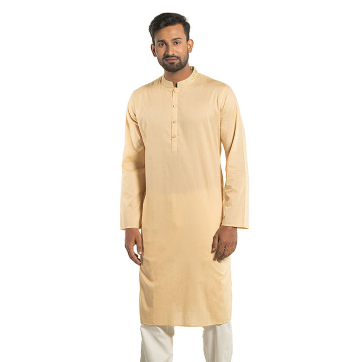 Kay Kraft Tan Brown Jacquard Cotton Embroidered Panjabi For Men | Daraz ...