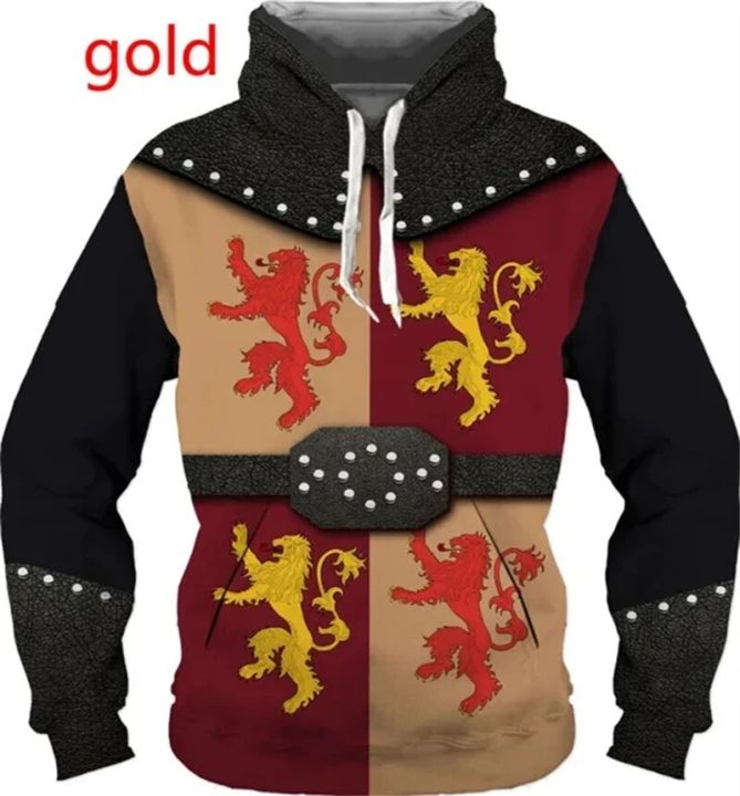 Men's Fashion 3D Print Cosplay Pullover Hoodies Retro Style Knight ...
