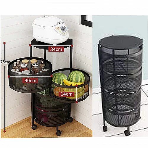 Round Floor 4-Layer Rotating Fruit And Vegetable Basket Storage Shelf ...