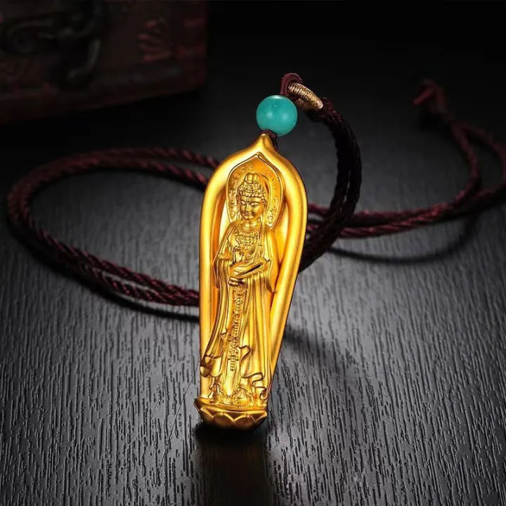 Brass gold-plated gold temple Guanyin pendant Korean necklace faceless ...