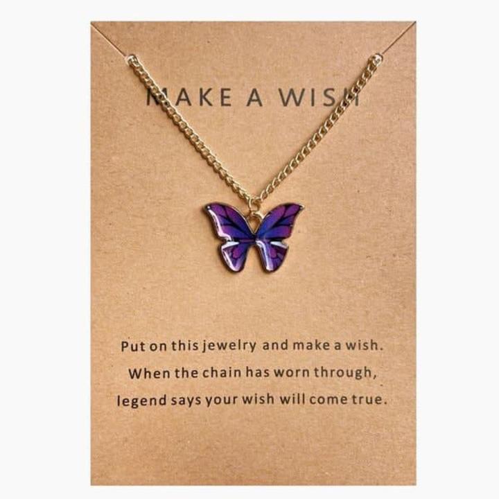 (Make a wish that will come true) butterfly pendant necklace bone chain ...