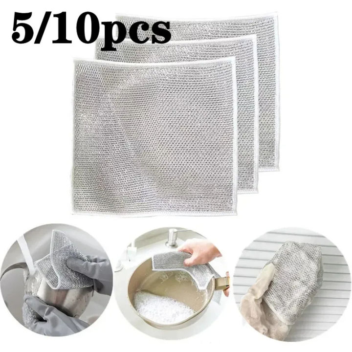 3/5/10pc Kitchen Cleaning Cloths Multi-purpose Wire Dishcloth Kitchen ...