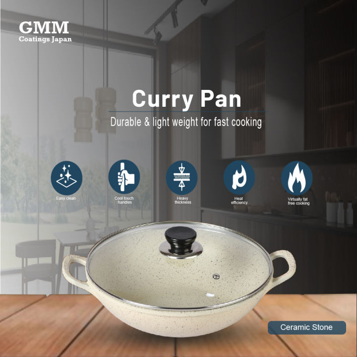 Non-Stick Curry Pan (26/28 CM) Marble Coting from GMM Coatings, JAPAN ...