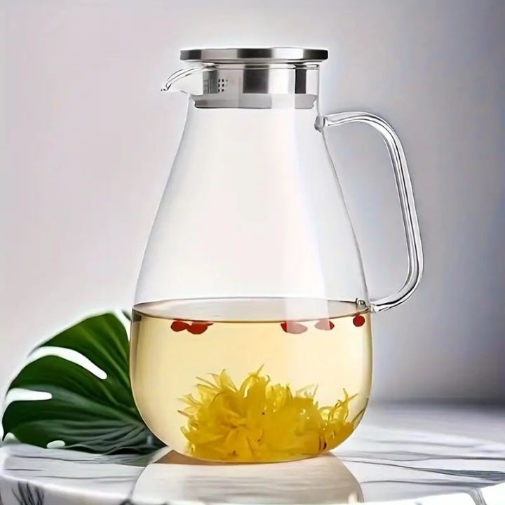 1pc High Borosilicate Glass Pitcher With Stainless Steel Lid, Large ...