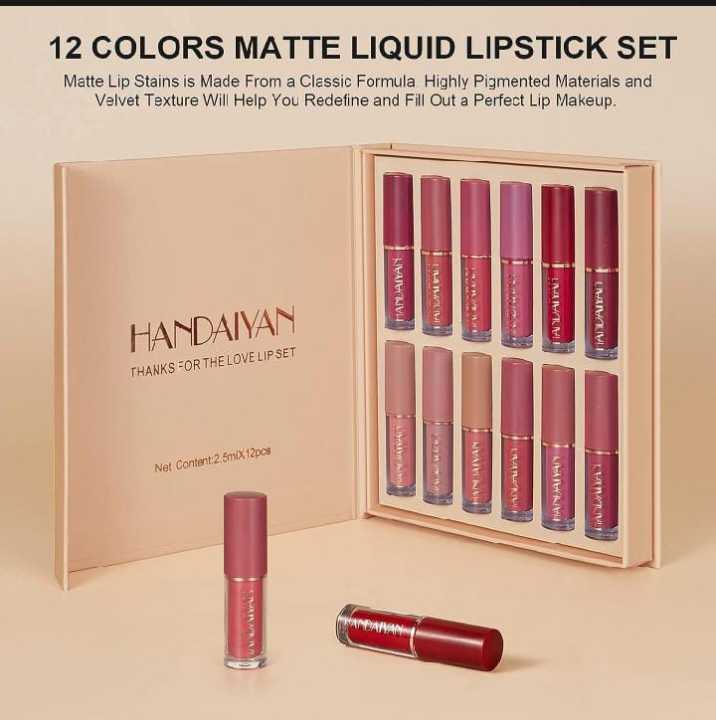 Handaiyan 12 Color Matte Liquid Lipstick Set Long-Lasting Smudge Proof ...