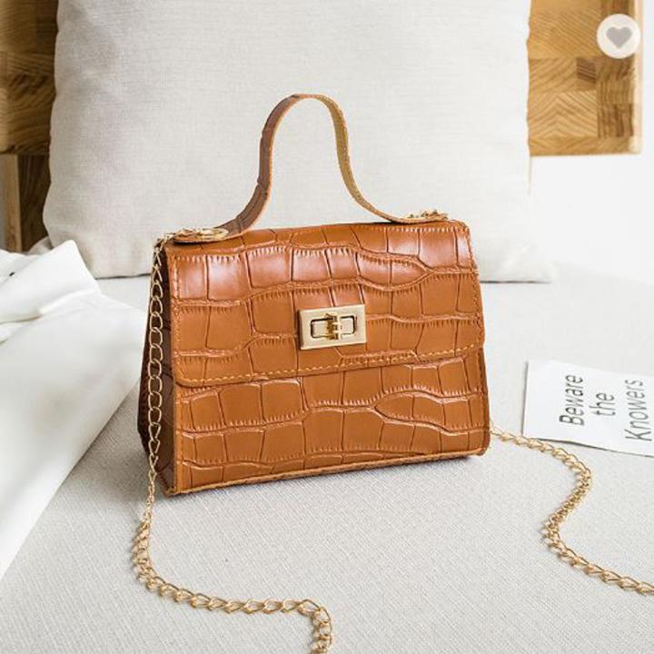 Small PU Leather hand bag women shoulder simple style with chain handle ...