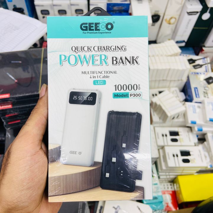 GEEOO P300 Quick Charging Power Bank , with Attached Cable | Daraz.com.bd