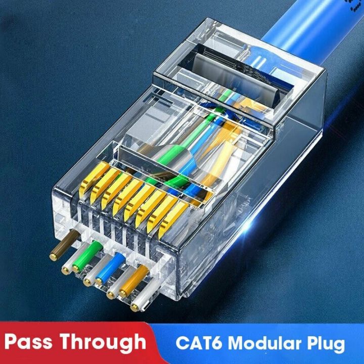 100PCs RJ45 Connector Cat6 Connector Network Unshielded RJ45 Perforated ...