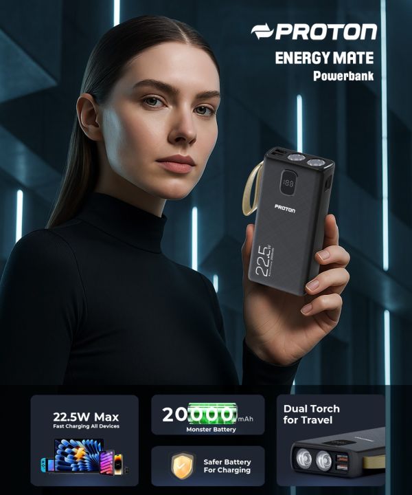 Proton Energy Mate Power Bank- 22.5W 20000mAH with in-built 2 Torch ...