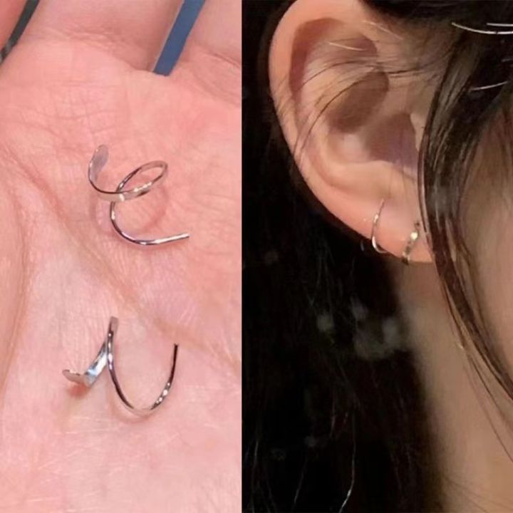 S925 new silver needle rotating stud earrings women's double ear piercing earrings, anti ...