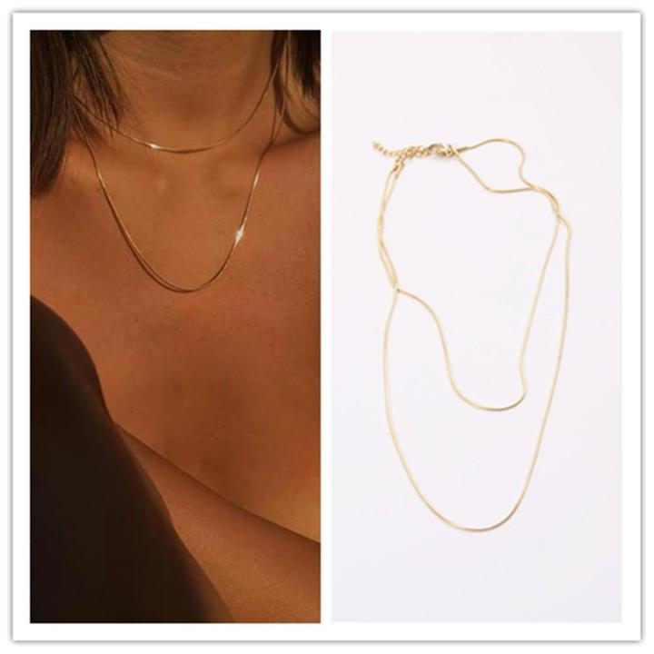 Soft Snake Bone Double Chain Stacking Necklace Simple Niche Clavicle Chain | Daraz.com.bd