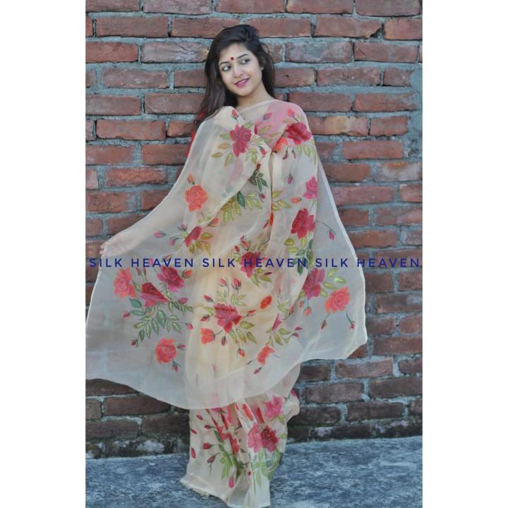 Exclusive Designer Hand Print Resom silk Saree / Resom suti Saree Super ...