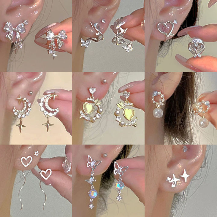 1Pair Korean Style Asymmetric Pearl Zircon Ear Clips Fashion Earrings ...