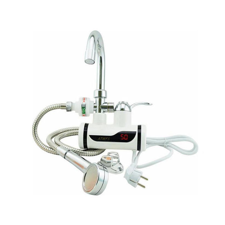 Instant Electric Heating Water Faucet and Shower - Silver and White ...