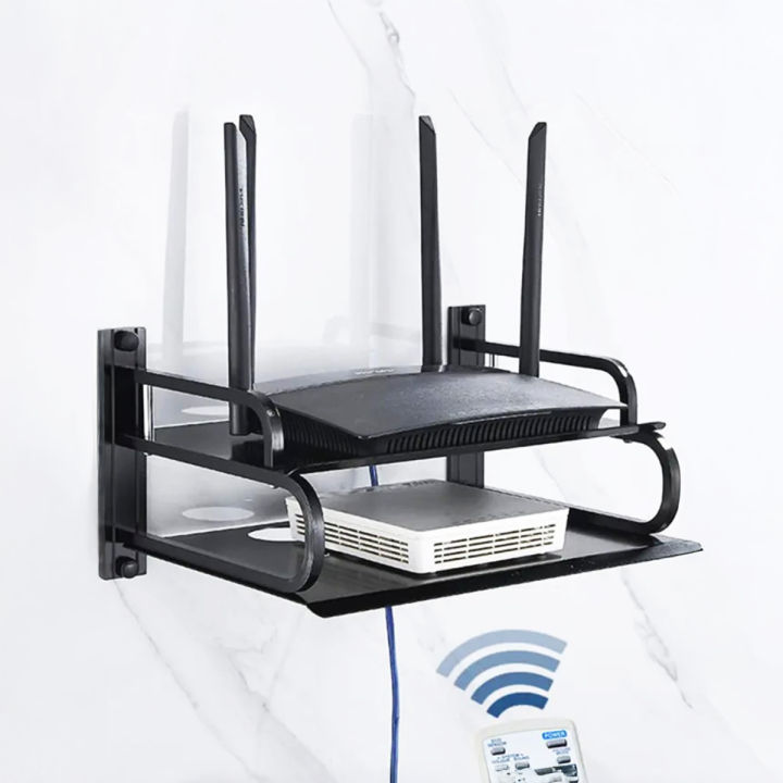 Metal Wifi Router Stand Shelf Double Layer Wall Mounted Shelf Home ...