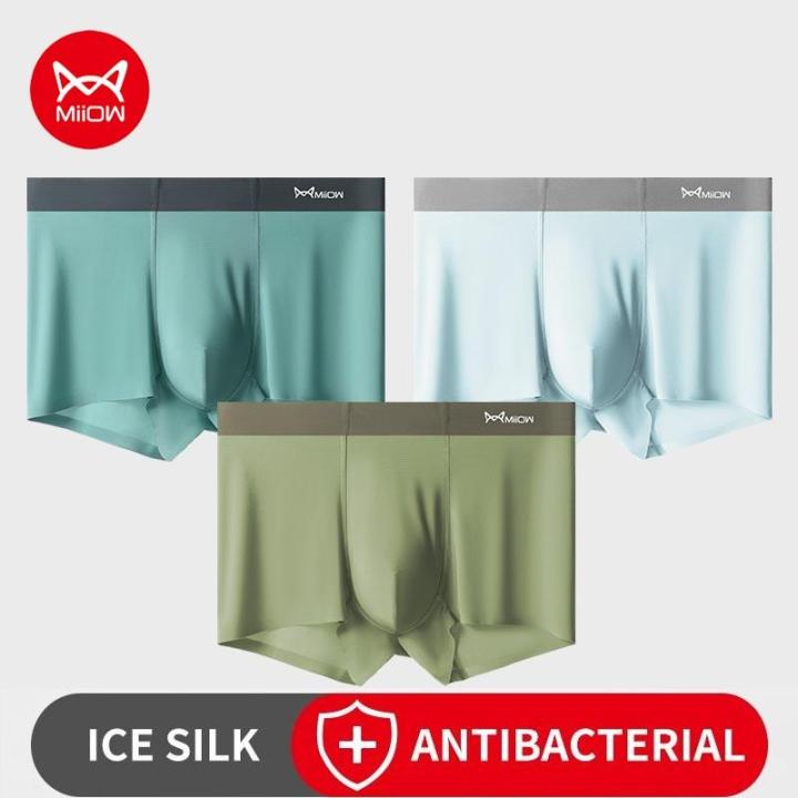 MiiOW 3 PCS Underwear Men's Seamless Ice Silk Breathable Healthy AAA Antibacterial Men's ...