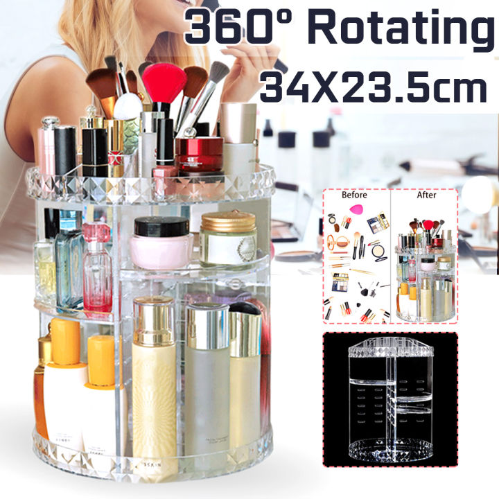 360 Degree Rotation Makeup Storage Box Adjustable Acrylic Fashion Spin ...